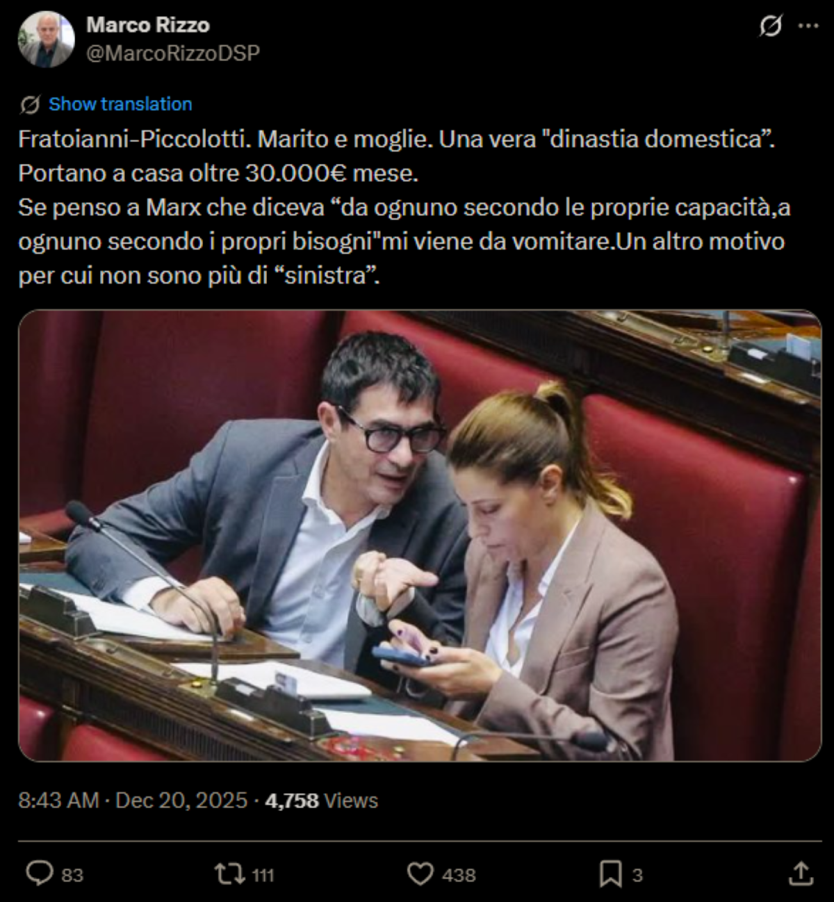 Rizzo: Fratoianni Piccolotti marito e moglie "dinastia domestica ...