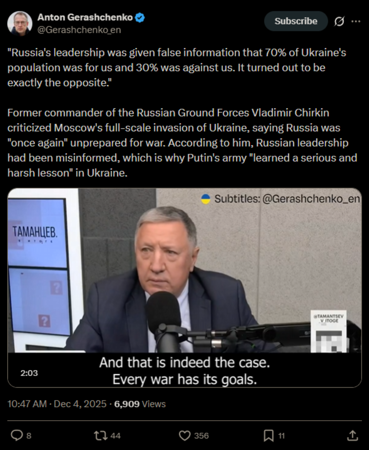 Gerashchenko: ex comandante delle Forze di terra russe critica l ...